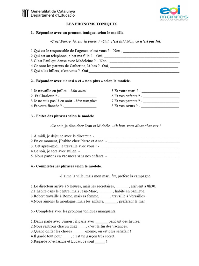 Exercez-Vous - Les Pronoms Toniques (II) | PDF