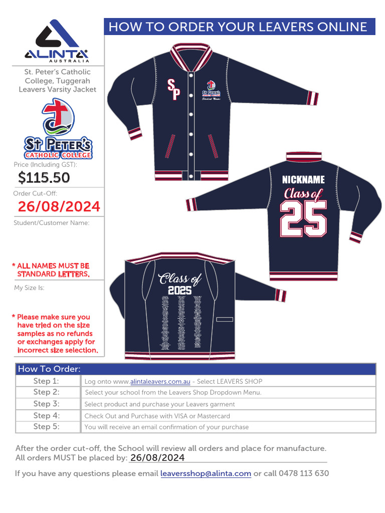 St. Peter's Varsity Jacket Order Form-1 | PDF