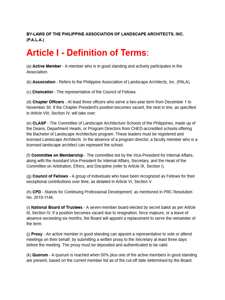 By-Laws of The Philippine Association of Landscape Architects Inc | PDF