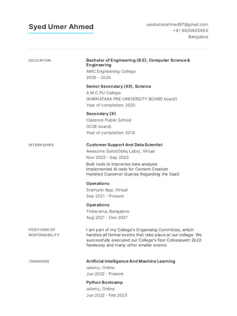 Syed Umer Ahmed - Resume | PDF Syed Umer Ahmed - Resume | PDF
