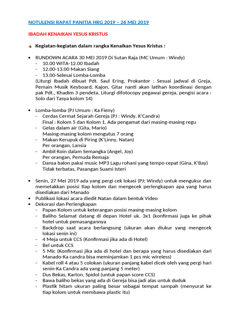 Notulensi Rapat Panitia HRG Jass 2019 | PDF