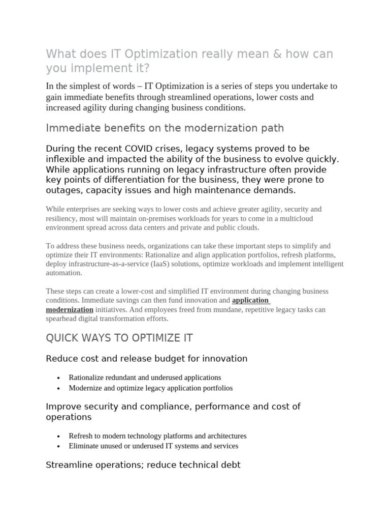 What Does IT Optimization Really Mean | PDF
