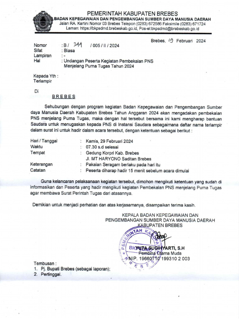 Undangan Peserta Pembekalan PNS Menjelang Purna Tugas | PDF