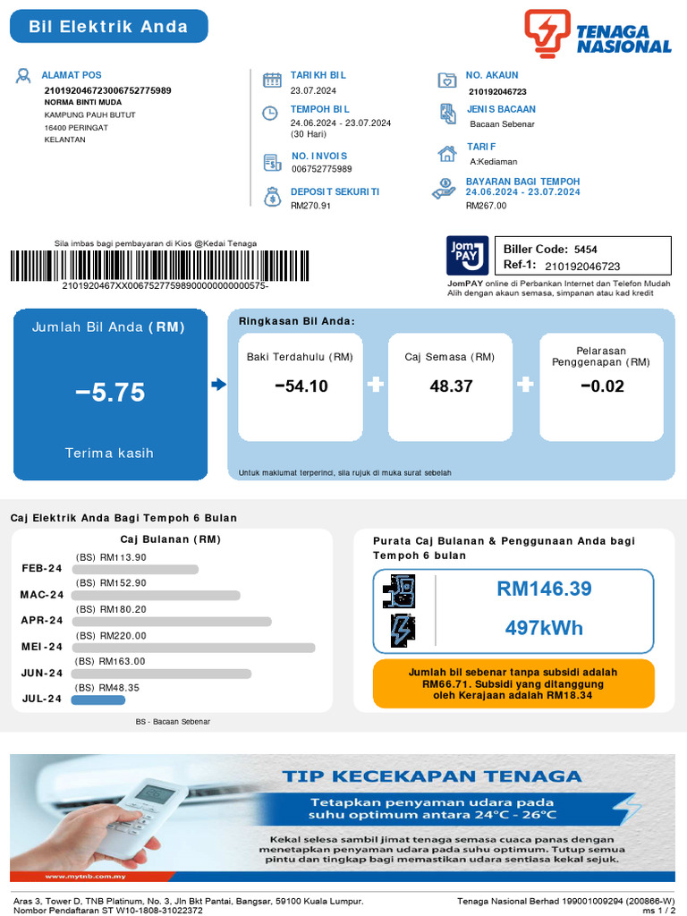 Bill TNB July 2024 | PDF