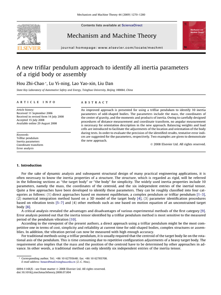 A New Trifilar Pendulum Approach To Identify All Inertia Parameters | PDF