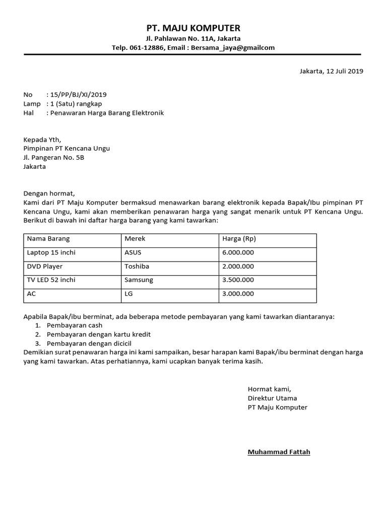 surat dengan tabel | PDF