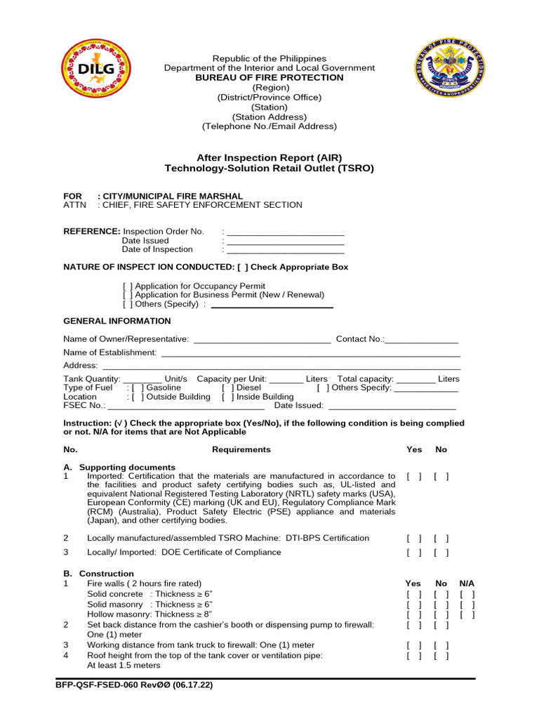 FSED 60F After Inspection Report TSRO Rev.00 | PDF