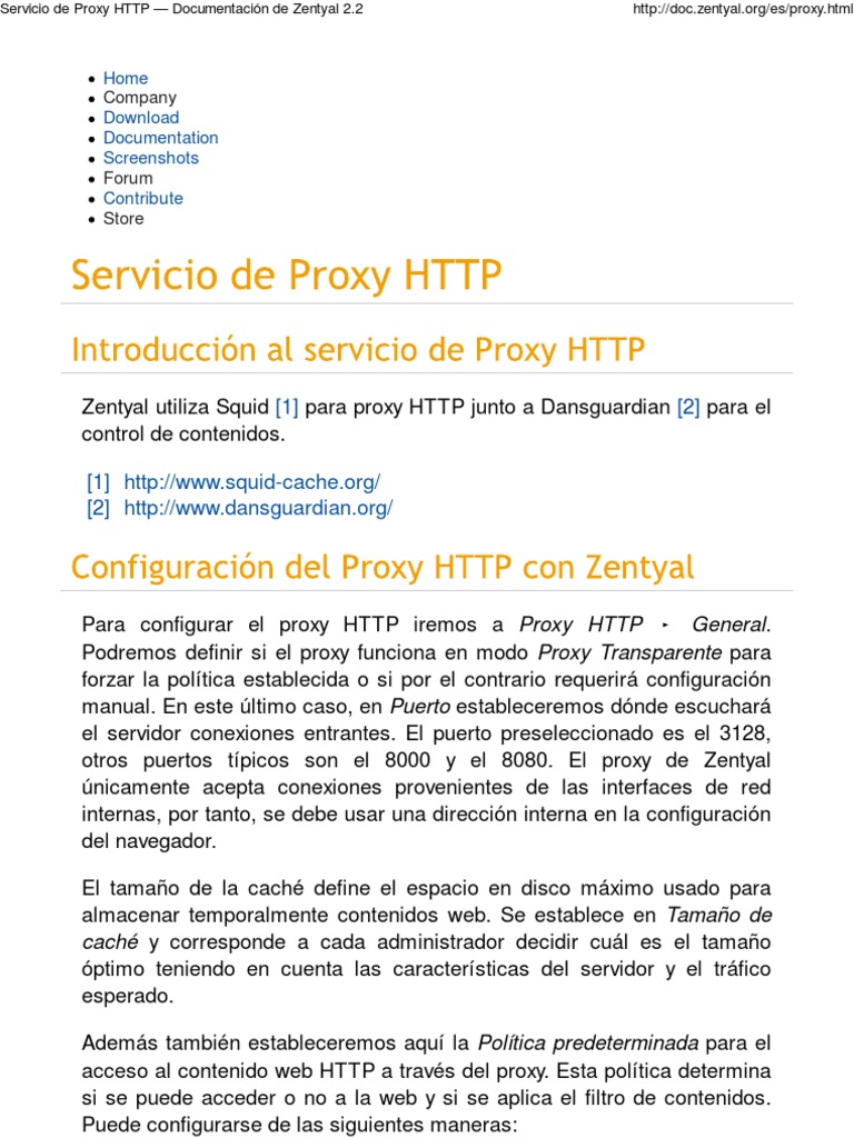 Servicio de Proxy HTTP - Documentación de Zentyal 2 | PDF | Servidor proxy | Protocolo de ...