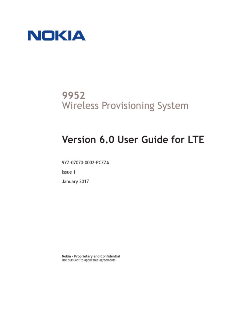 9952 Wireless Provisioning System - Version 6.0 User Guide For LTE - LR16.1.L | PDF