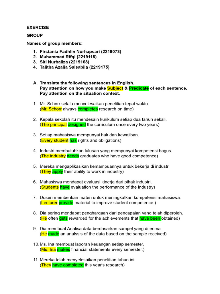 Exercise English Group 11 | PDF