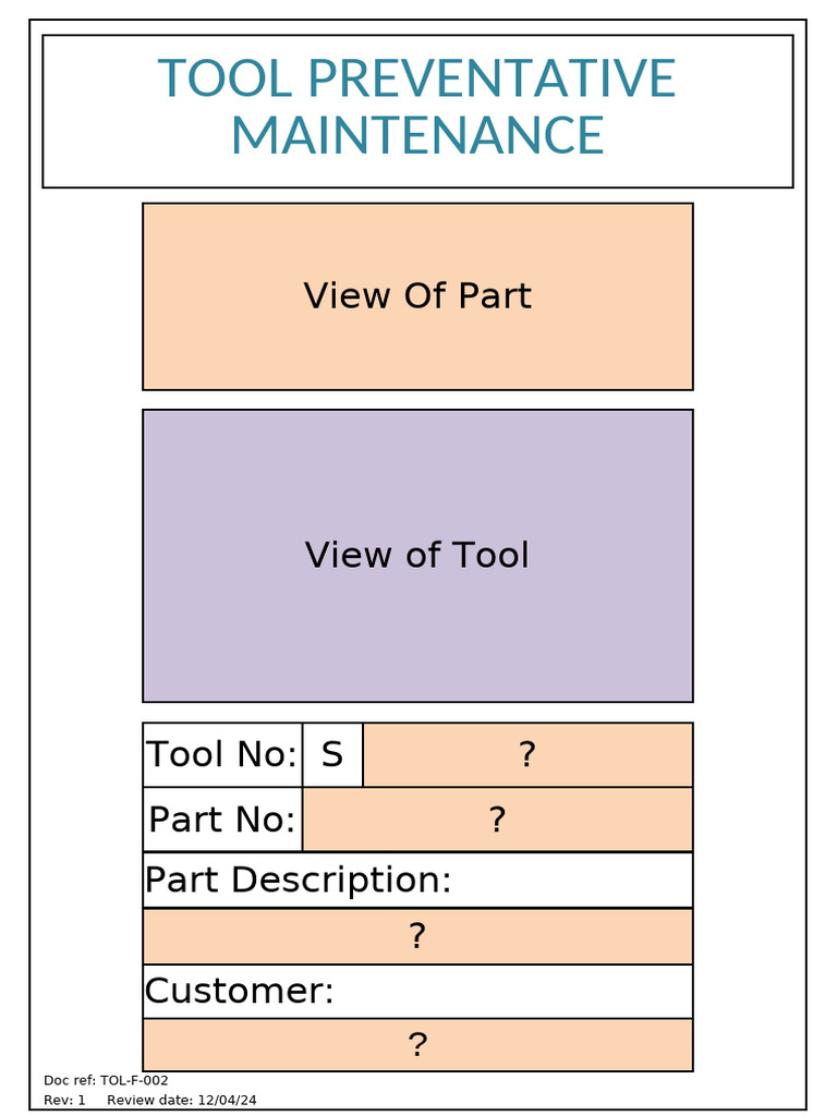 TOL-F-002 Toolroom TPM Template | PDF