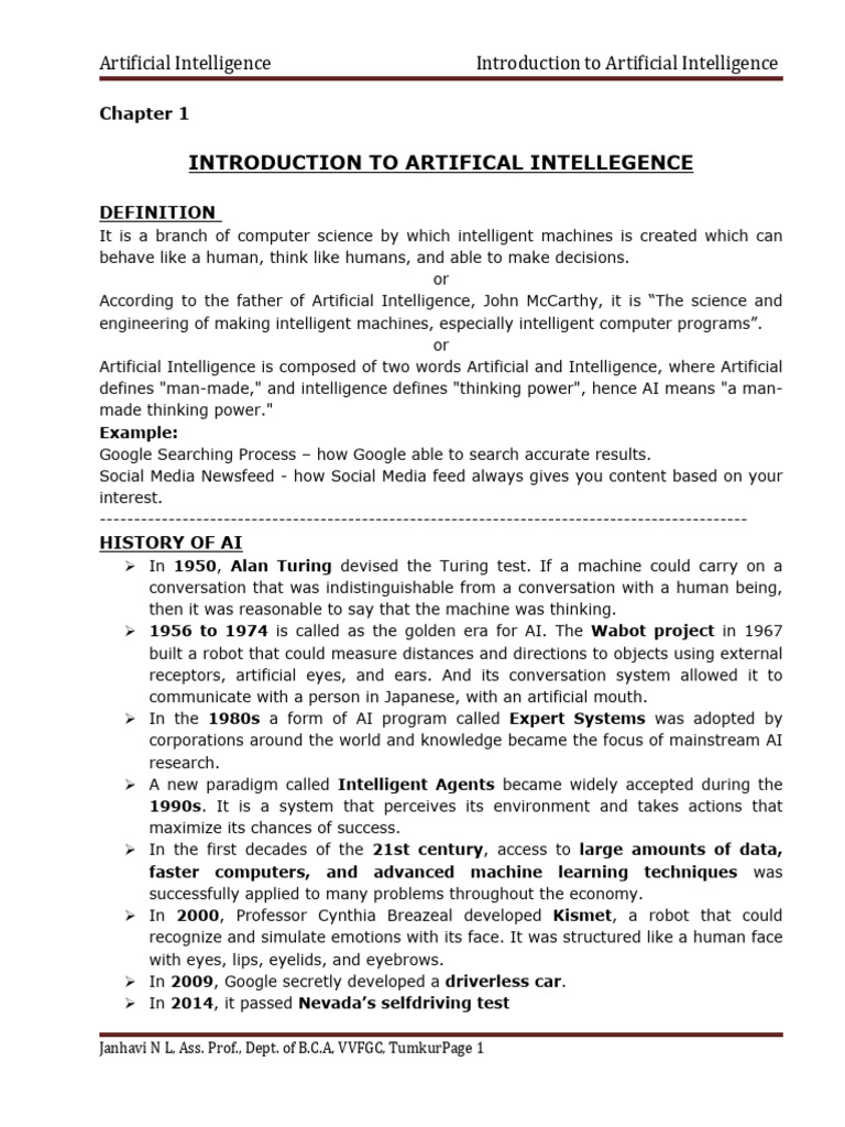 Introduction To AI Artificial Intel | PDF