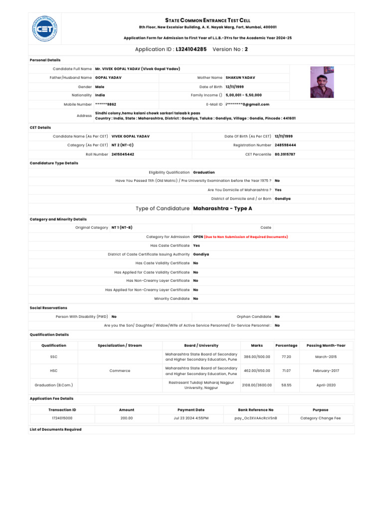 LLB Viv Application Form | PDF