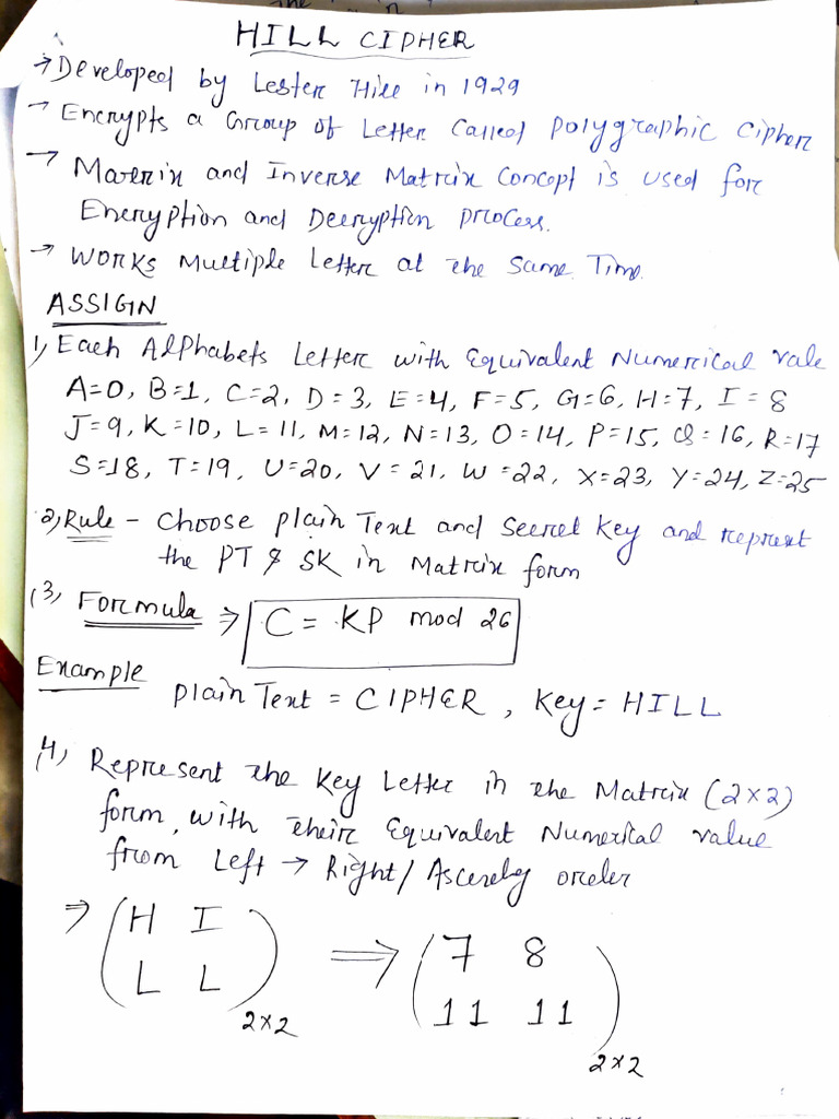 Hill Cipher Encryption Technique | PDF
