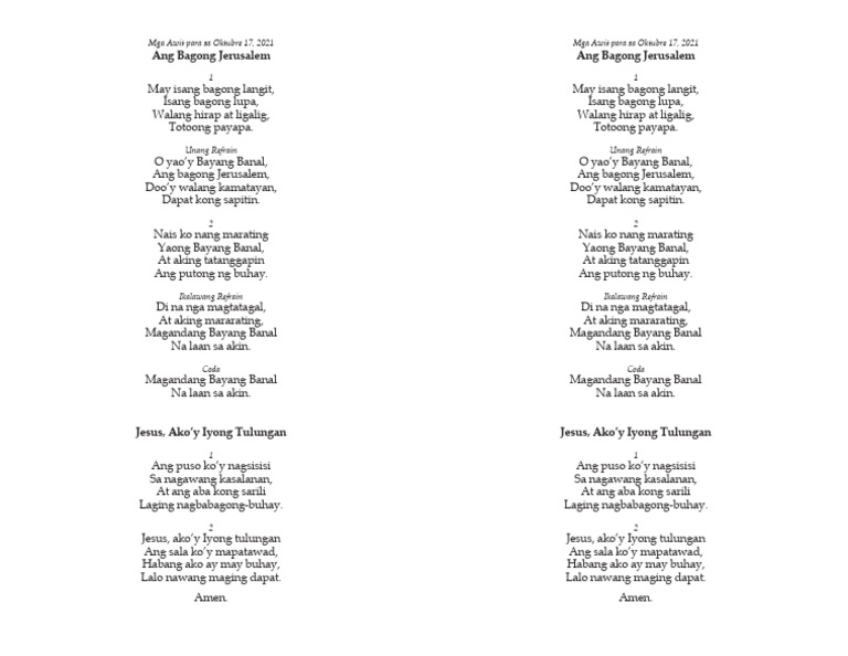 PNSAwit Weekend 17OCT2021 Tagalog Lyrics | PDF