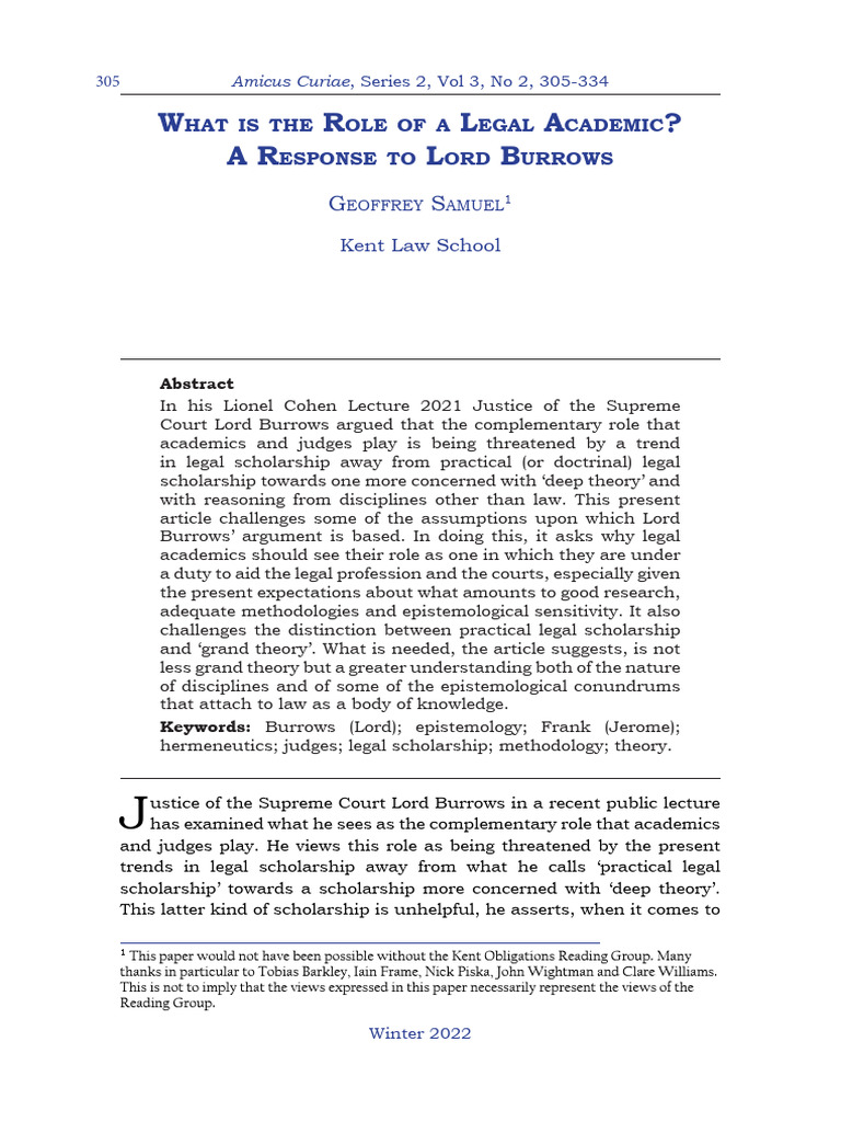 What Is The Role of A Legal Academic? A Response To Lord Burrows ...