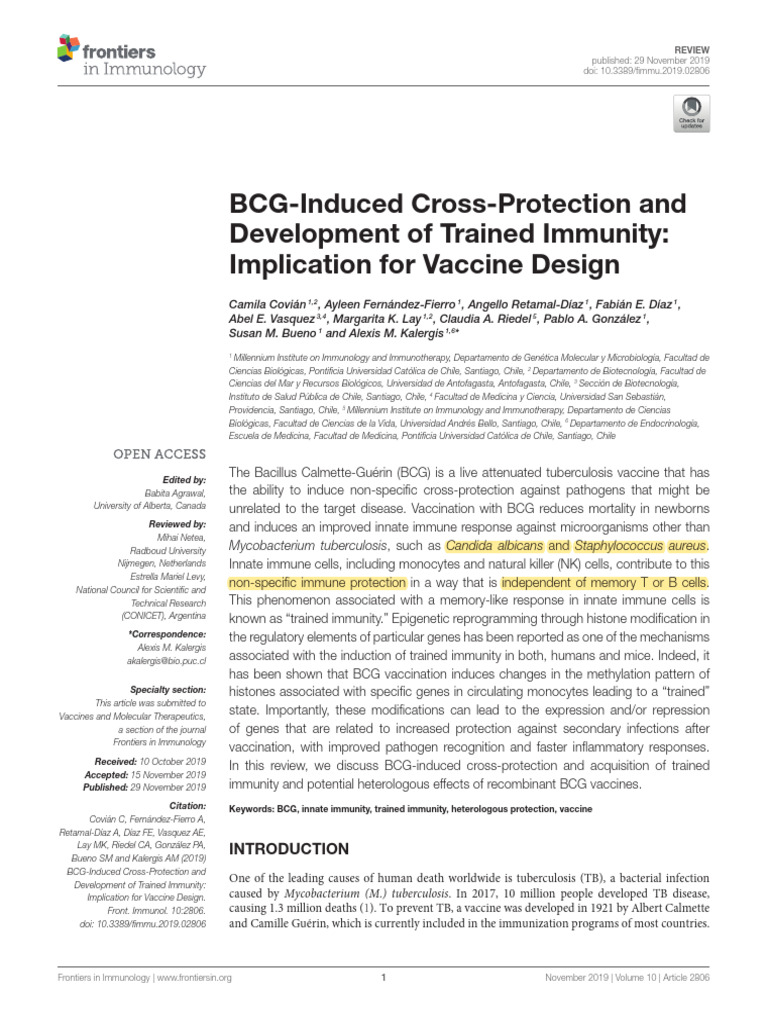 BCG Cross Protection and Trained Immunity | PDF
