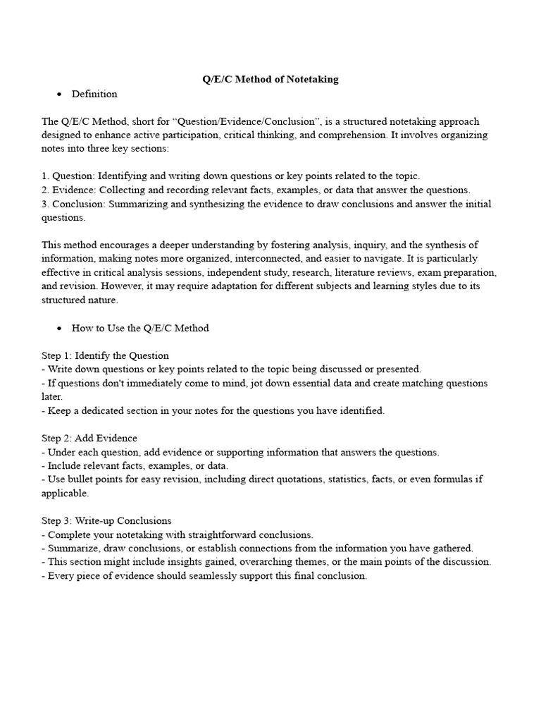 Q:E:C Method of Notetaking | PDF | Critical Thinking | Learning