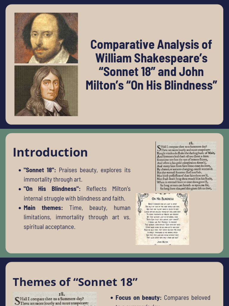 Comparative Analysis of William Shakespeare's "Sonnet 18" and John Milton's "On His Blindness" | PDF