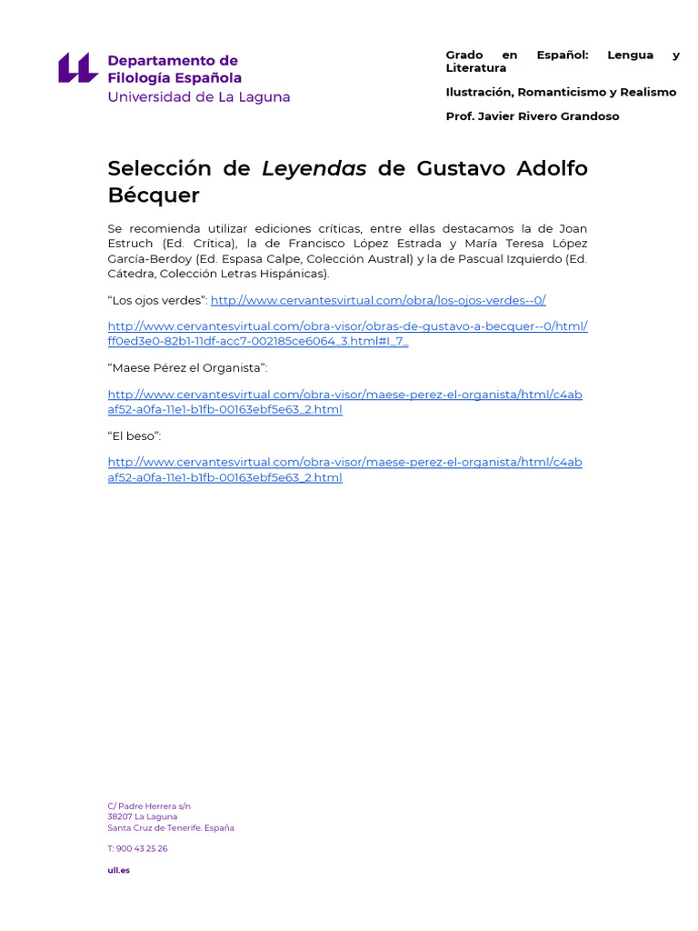 Selección de Leyendas de Gustavo Adolfo Bécquer | PDF