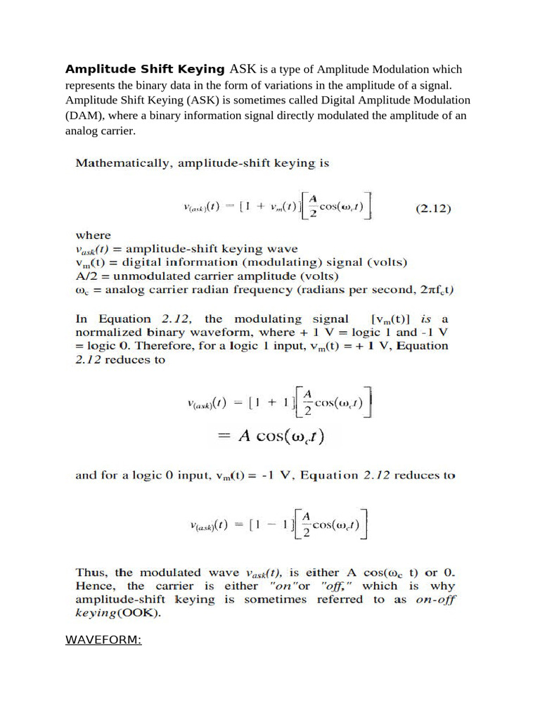 Amplitude Shift Keying | PDF