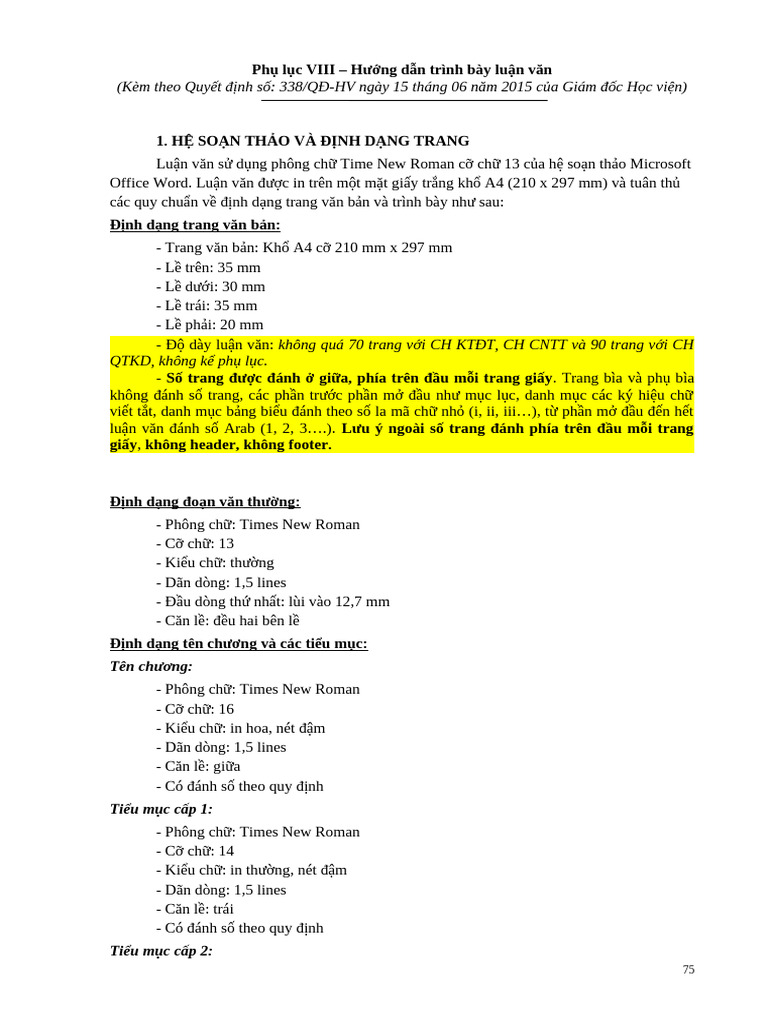 10 - Phu Luc VIII-mau Trinh Bay Luan Van - Ban Hanh - Print | PDF