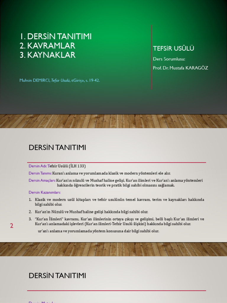 Hafta. Konu. Dersin Tanıtımı Kavramlar Ve Kaynaklar (MUHSİN DEMİRCİ) | PDF