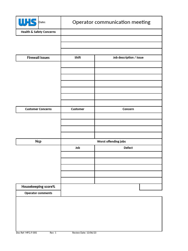 MFG-F-005 Operator Communication Meeting | PDF