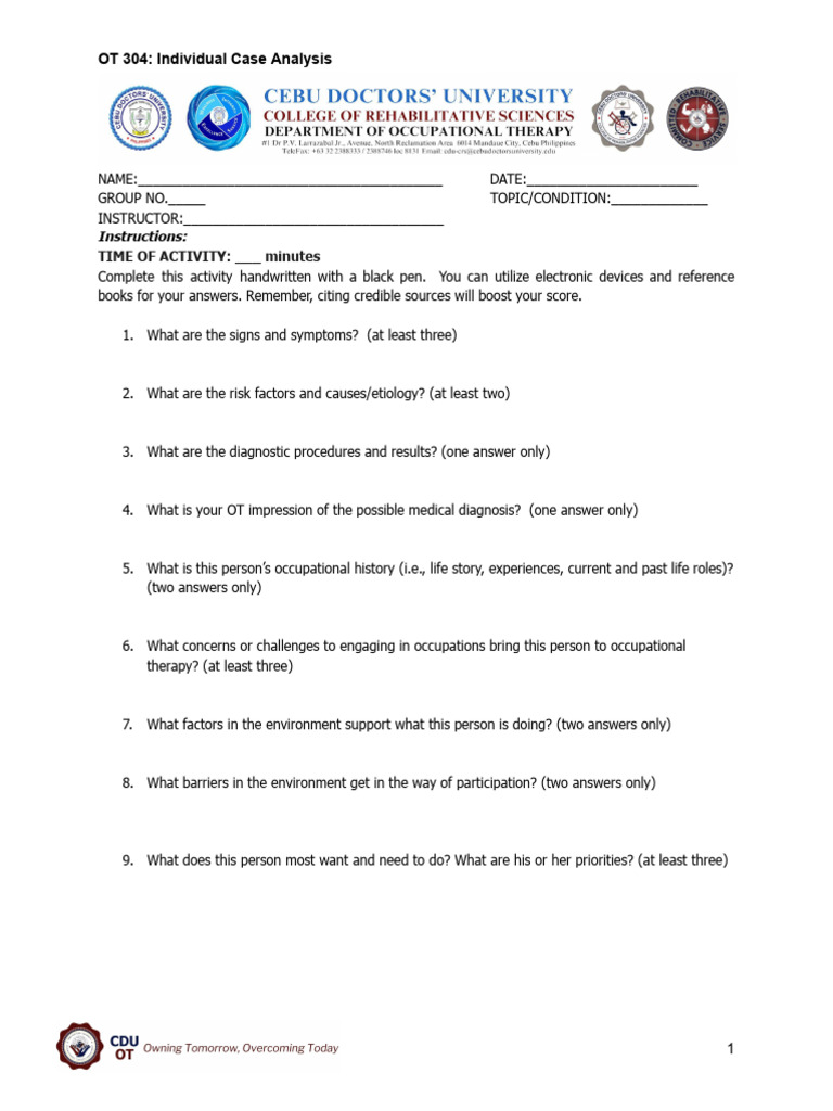 Revised OT 304 Individual Case Analysis SECOND SESSION | PDF