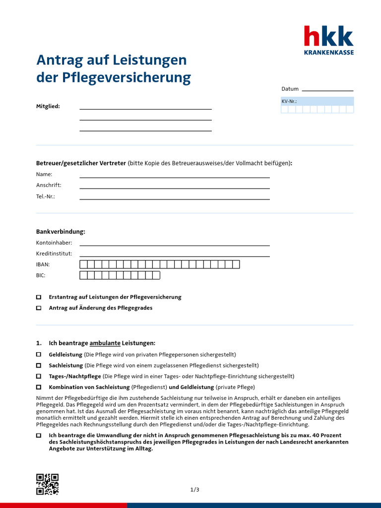HKK Formular Antrag Pflegeversicherung | PDF