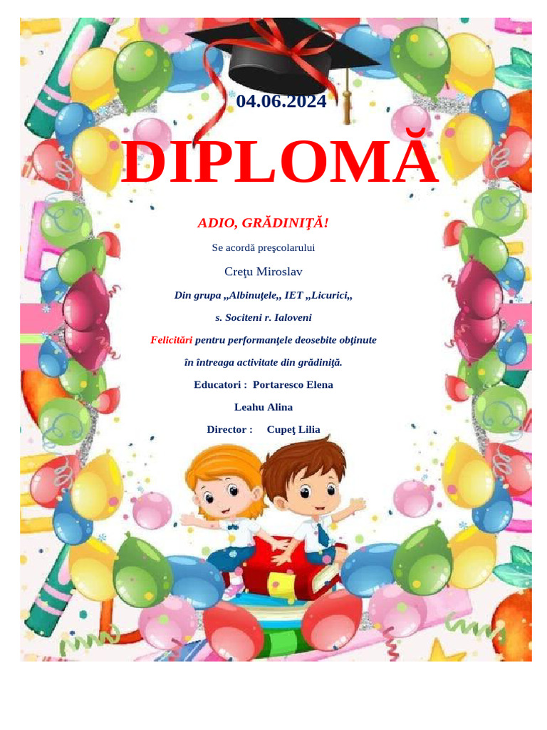 Diploma Adio Gradinita | PDF