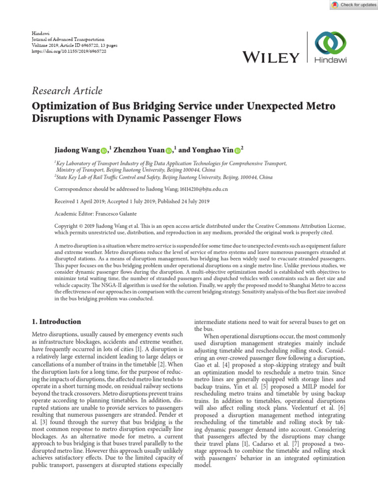 Journal of Advanced Transportation - 2019 - Wang - Optimization of Bus Bridging Service Under ...
