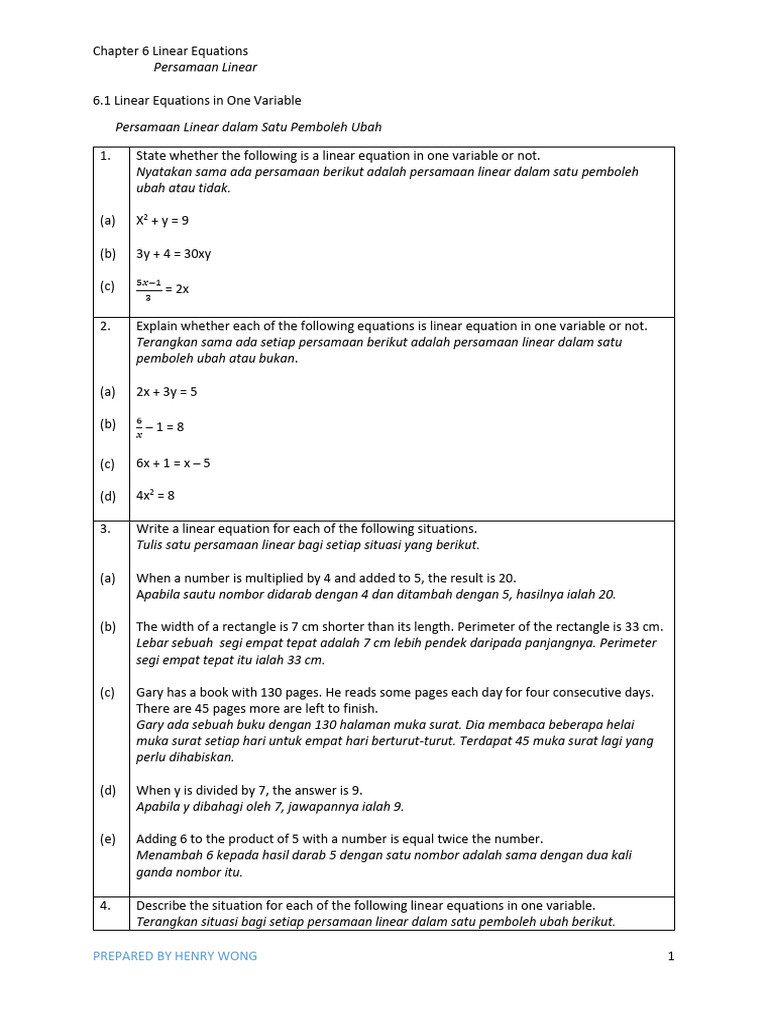 6.linear Equations | PDF