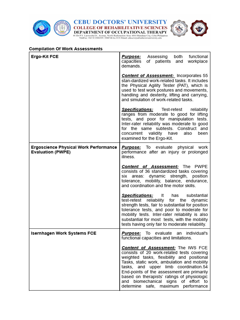Compilation of Work Assessments | PDF