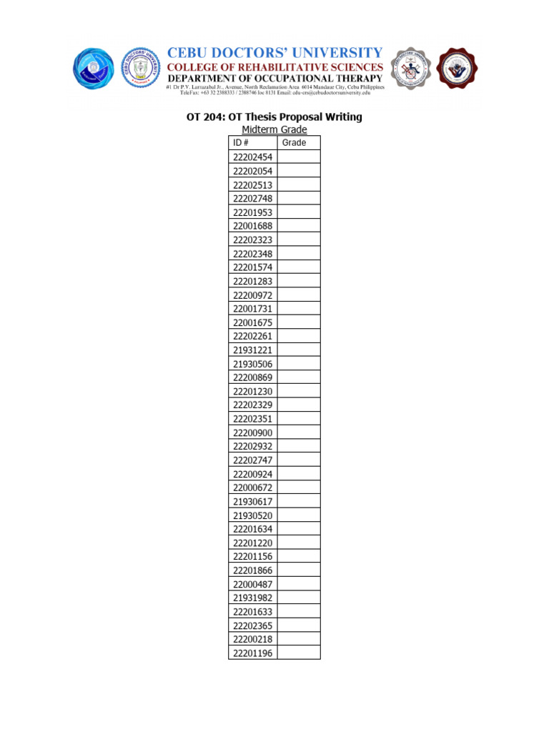 OT 204 Midterm Grade | PDF
