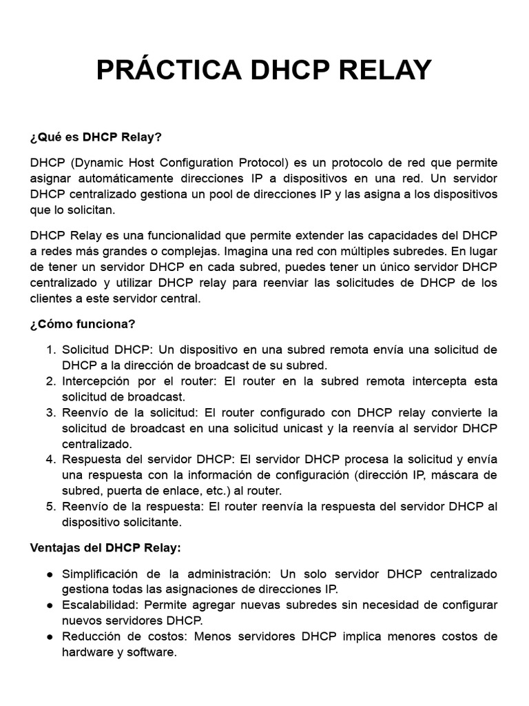 PRÁCTICA DHCP RELAY | PDF