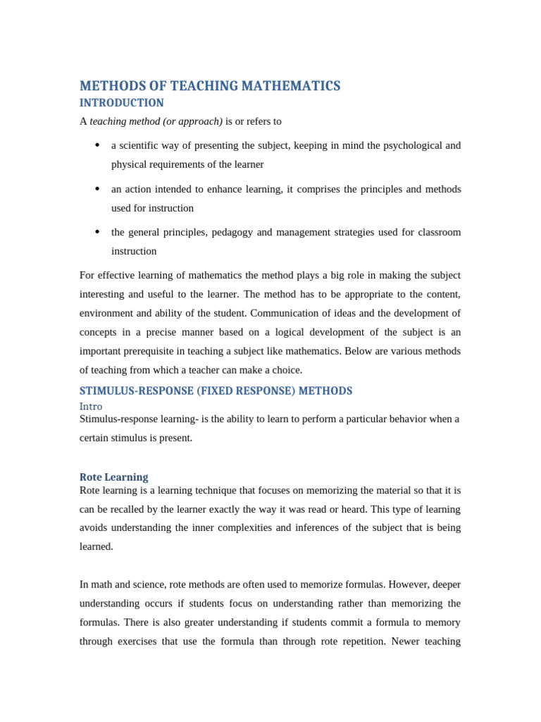 Methods of Teaching Notes For Y2 - New For | PDF