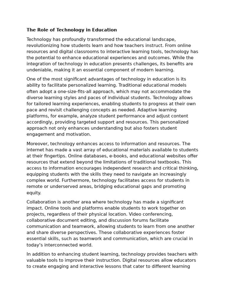 The Role of Technology in Education | PDF