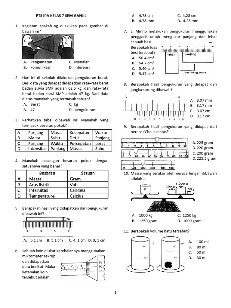 01 PTS Kelas 7 Fisika - Sem1 | PDF