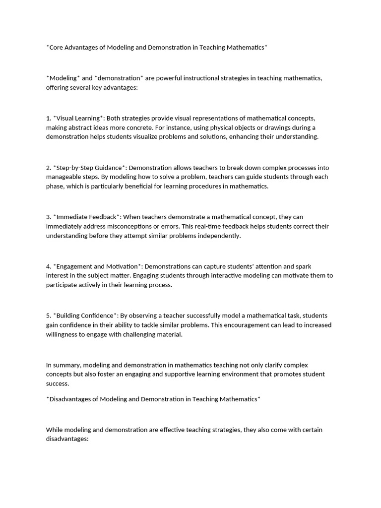 Core Advantages of Modeling and Demonstration in Teaching Mathematics | PDF