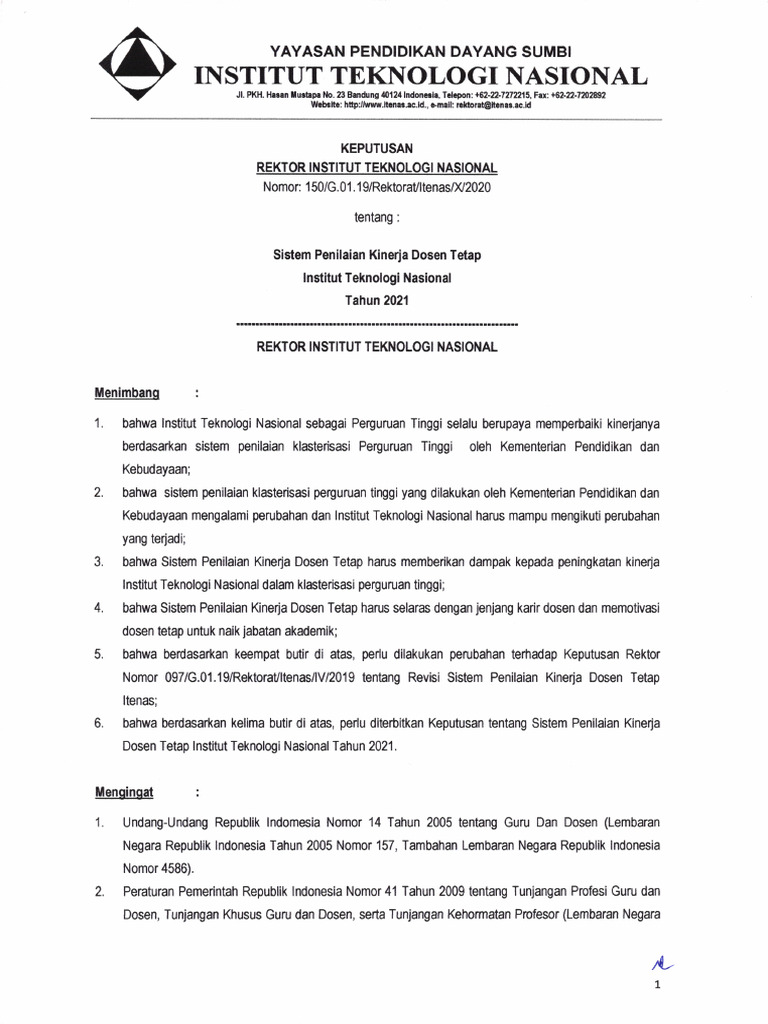 SK Rektor Penilaian Kinerja Dosen Tetap | PDF