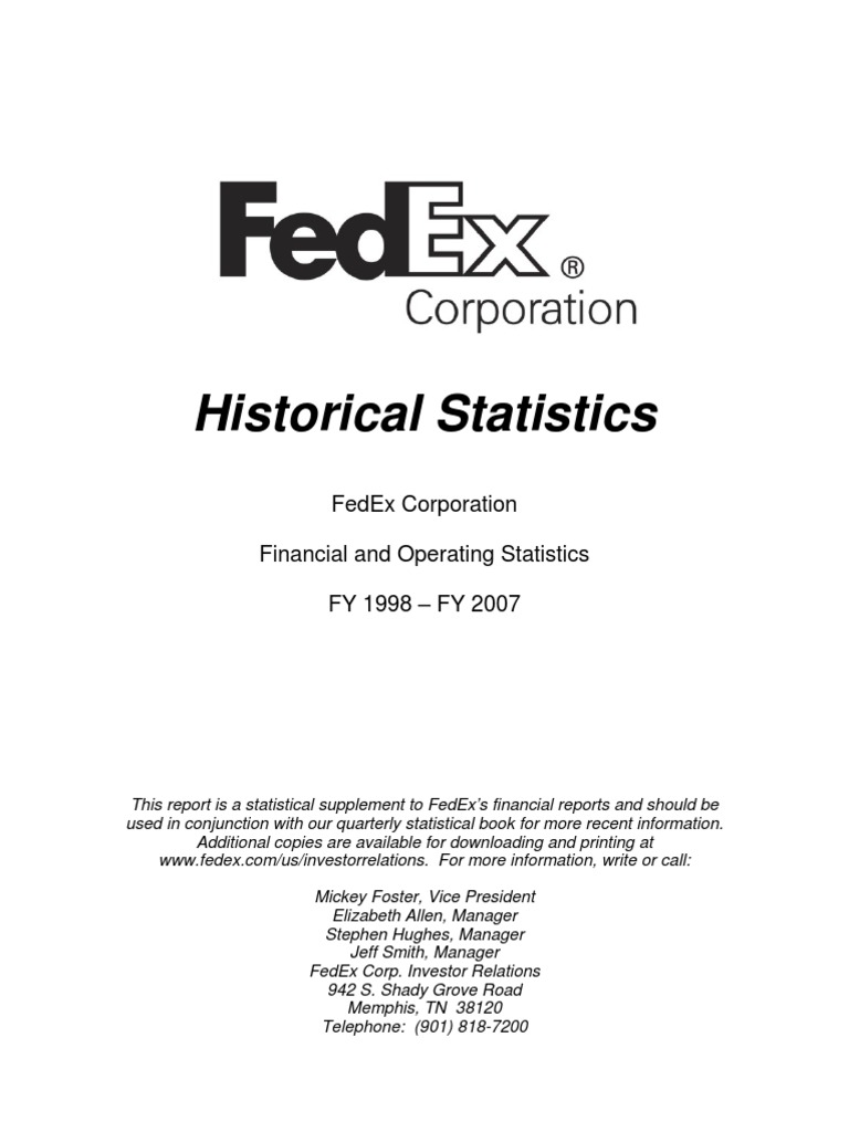 Historical Statistics: Fedex Corporation Financial and Operating ...