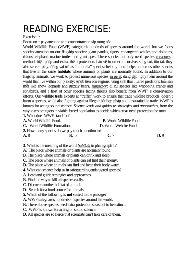 READING EXERCISE | PDF