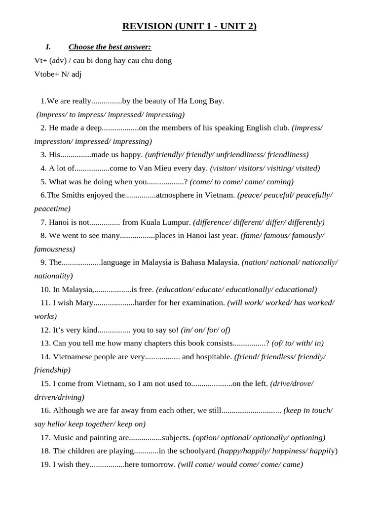 Grade 9-REVISION Unit 1-2 | PDF