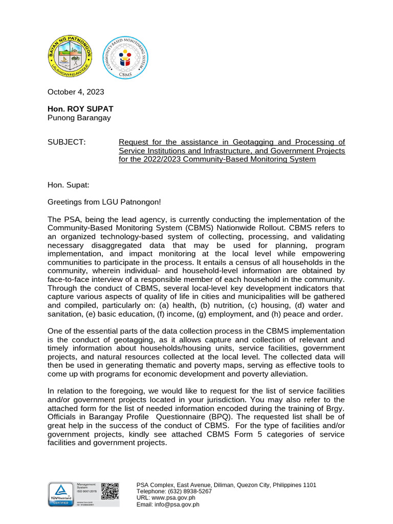 Proforma Letter Request For Brgy | PDF