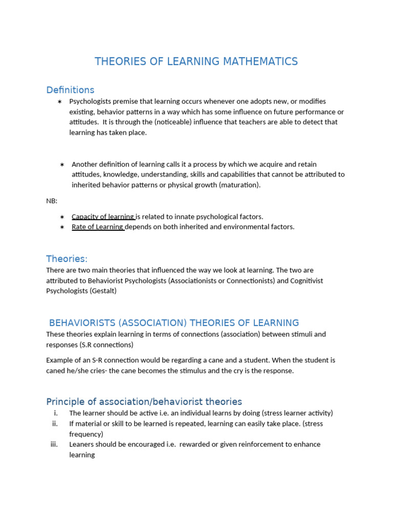 Theories of Learning Mathematics (Autosaved) | PDF