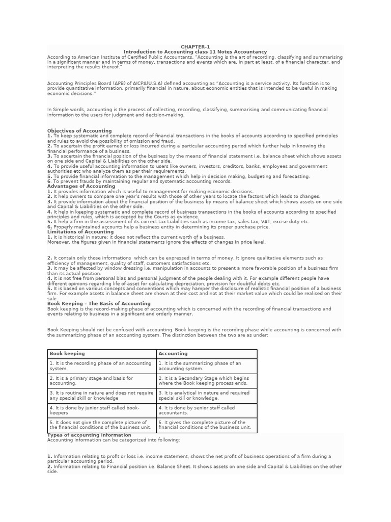 Accounts Chapter 1 Notes | PDF | Expense | Debits And Credits