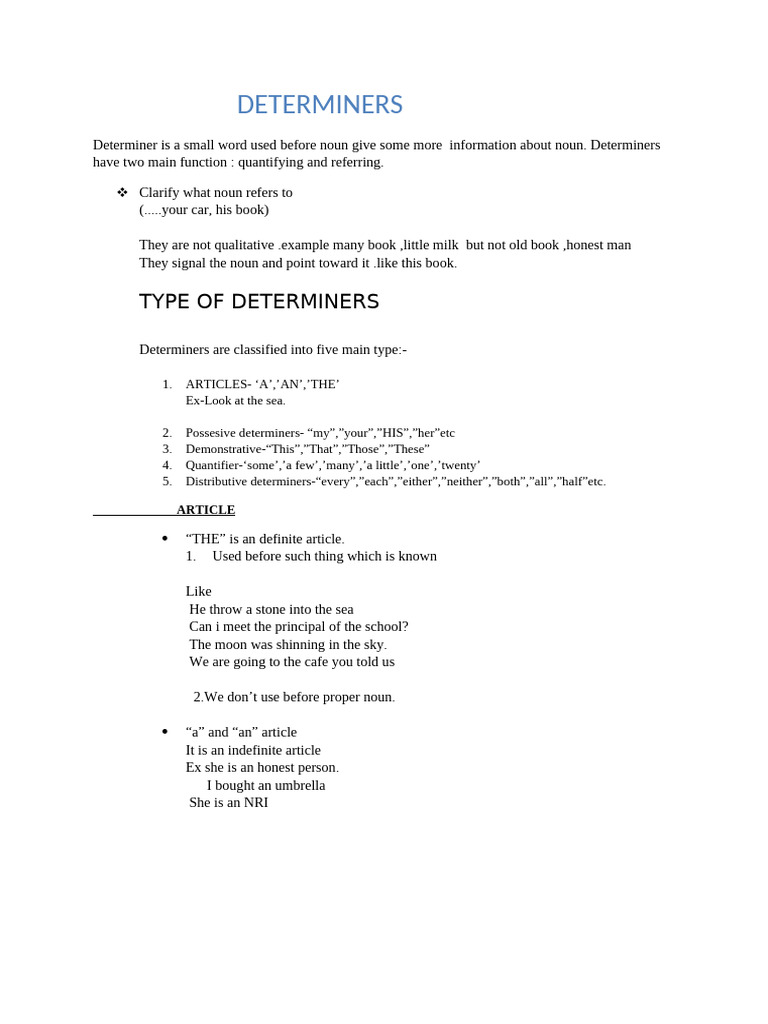 DETERMINERS | PDF