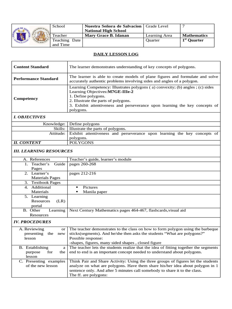 DLL Math 7 W1D1 | PDF