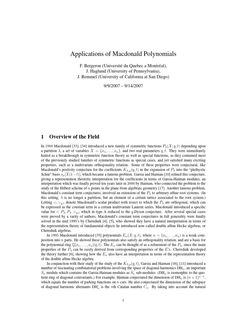 Applications of Macdonalds Polynomials | PDF | Combinatorics | Foreign ...